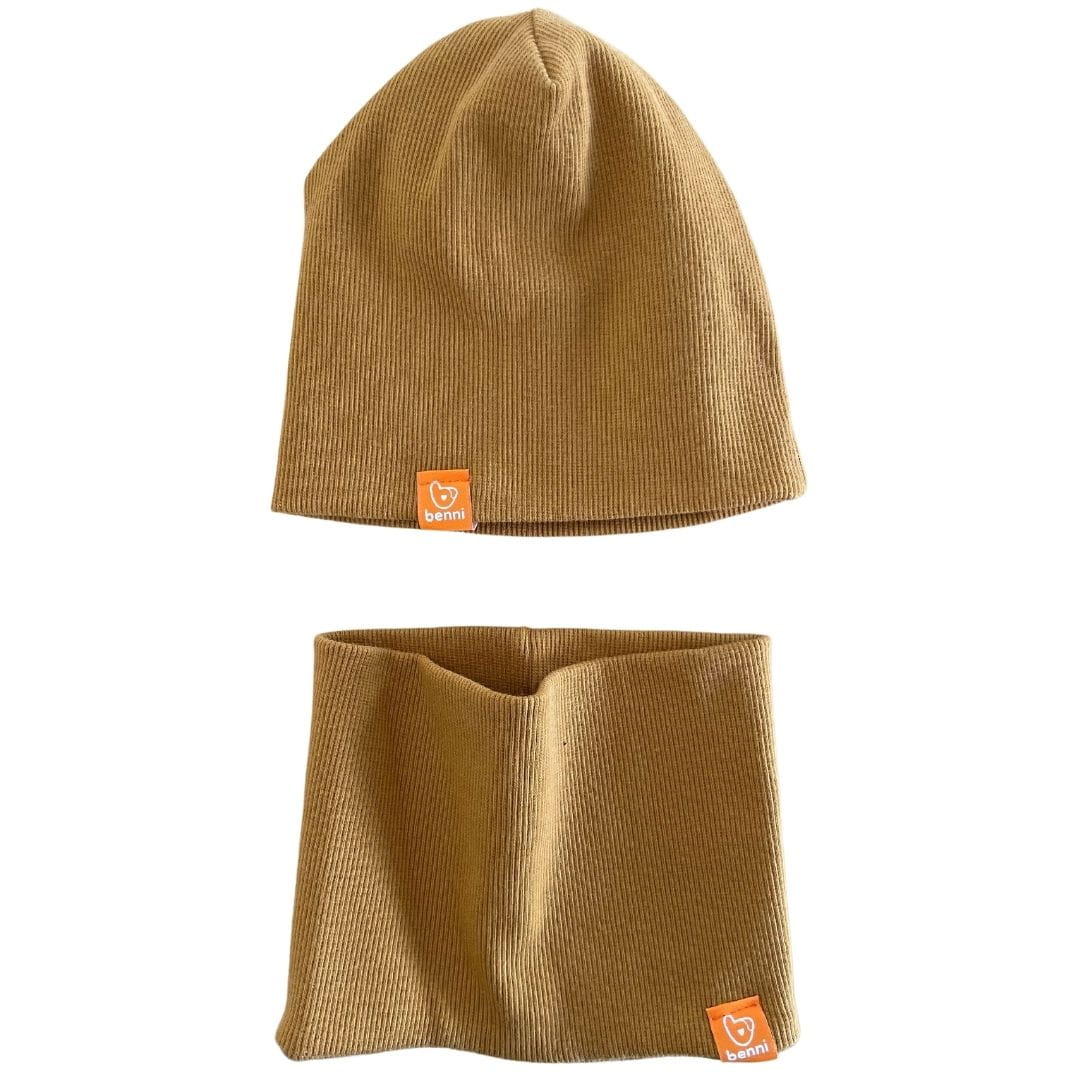 Zestaw czapka i komin w prążki basic - karmel / Benni - niedostępne
