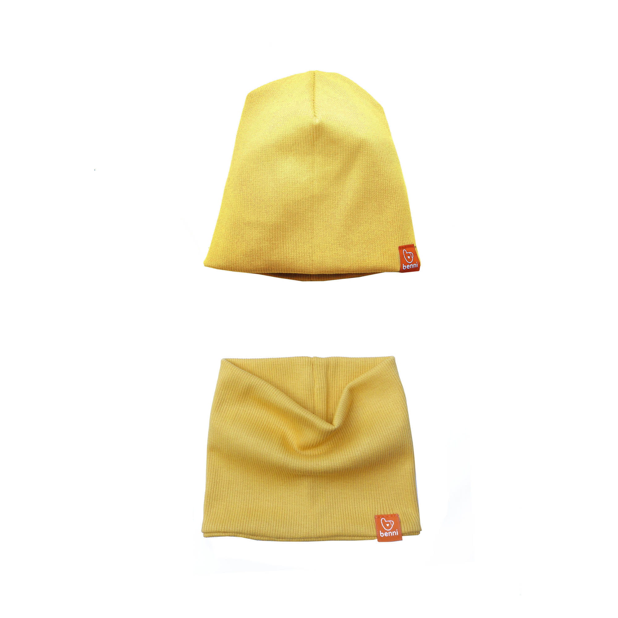 Zestaw czapka i komin w prążki basic - miodowy / Benni - niedostępne